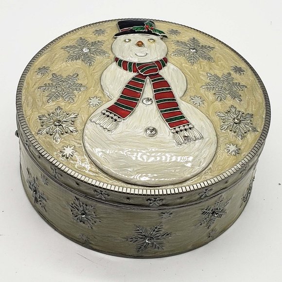 unknown | Holiday | Snowman Trinket Box Hinged Lid Enamel Bejeweled ...